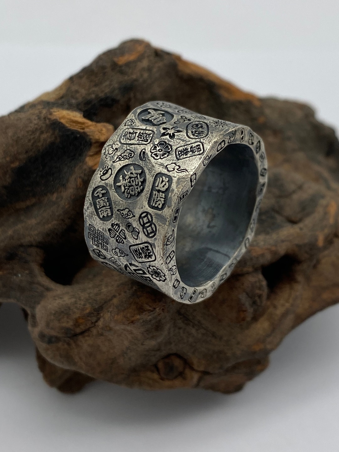 Mens Silver Ring Large Ring Lucky Ring Oxidized Dark Silver Ring S925 ...