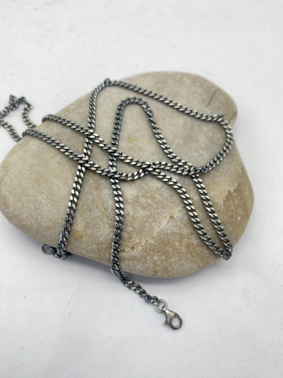 3mm Oxidized Dark Silver Cuban Chain Curb Chain Braid Chain 925 ...