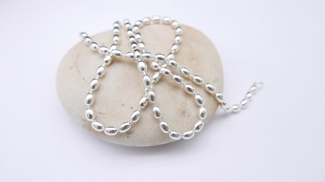 4mm Silver Beads Chain Oval Bead Chain 925 Sterling Silver - Etsy