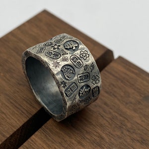 Mens Silver Ring Large Ring Lucky Ring Oxidized Dark Silver Ring S925 ...