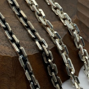925 Silver Chain,rectangle Cable Chain,silver Necklace,mens Necklace ...