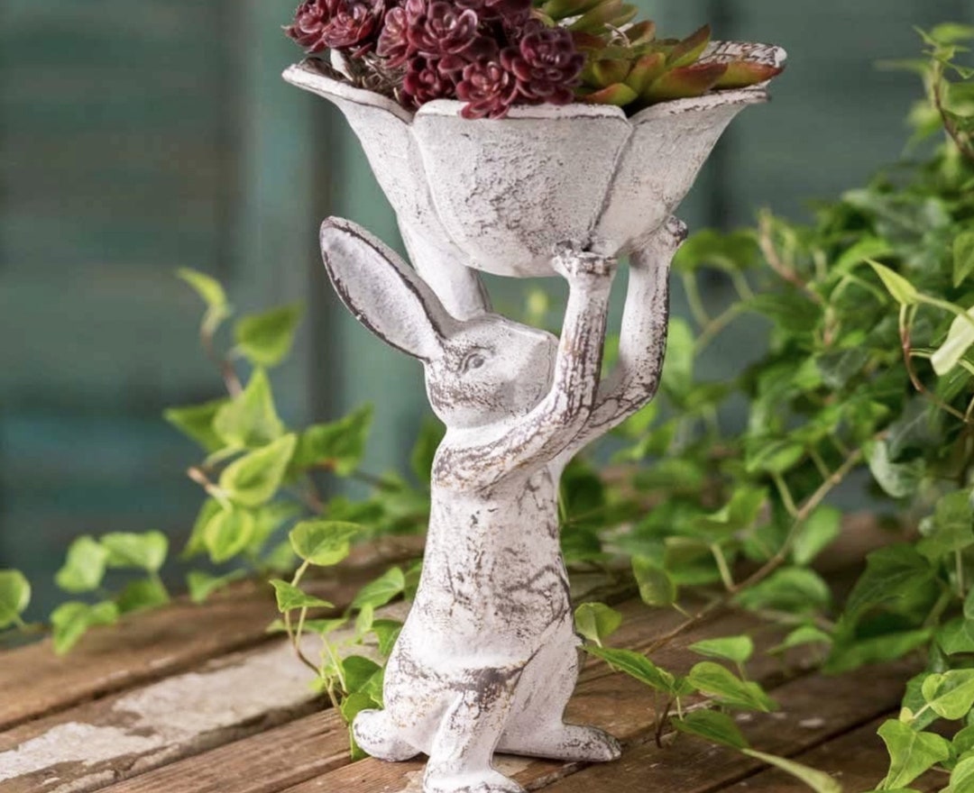 Bunny Planter Cast Iron Planter Rabbit Garden Statue - Etsy UK