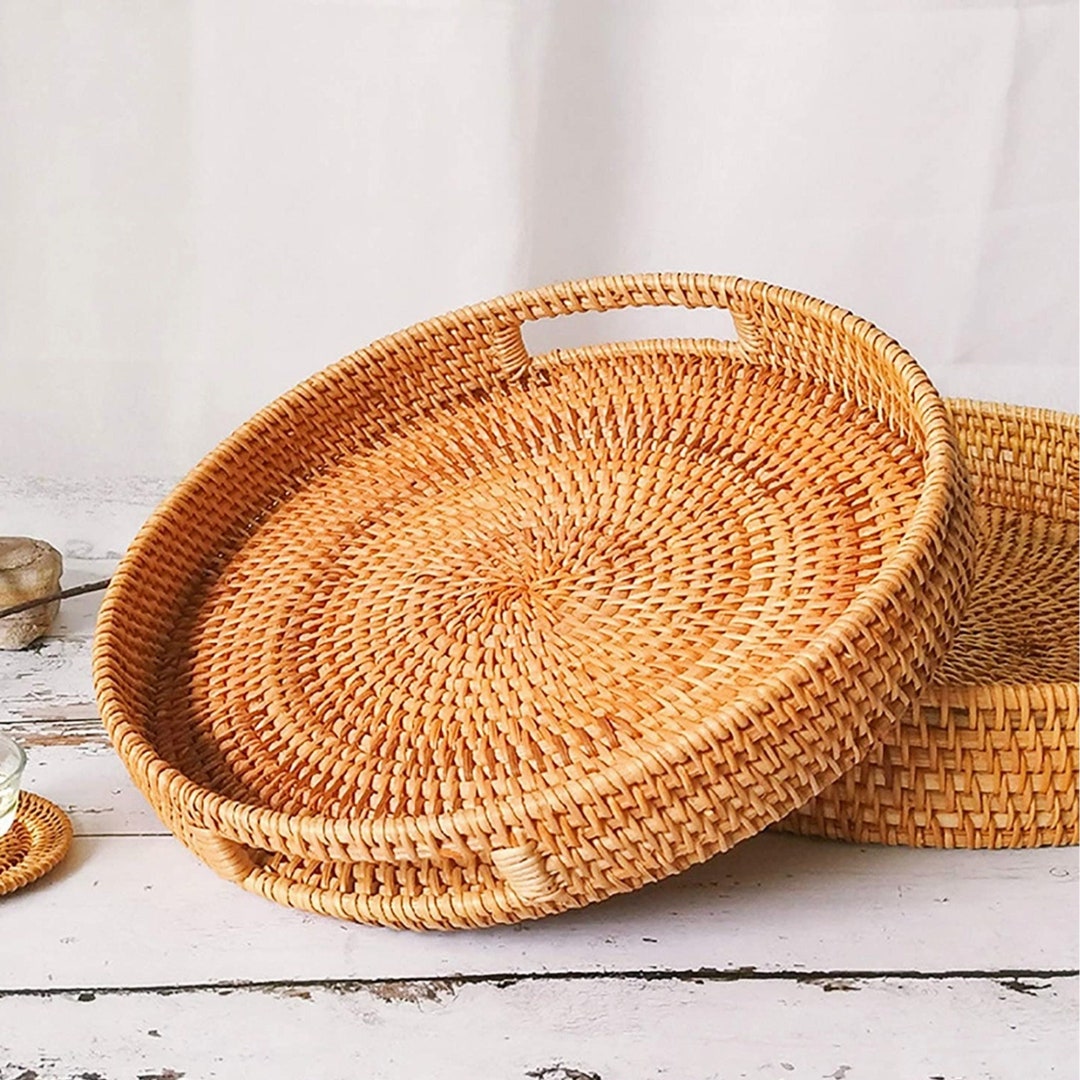 Round Ottoman Tray With Handles Small Ottoman Tray Wine Serving Tray ...