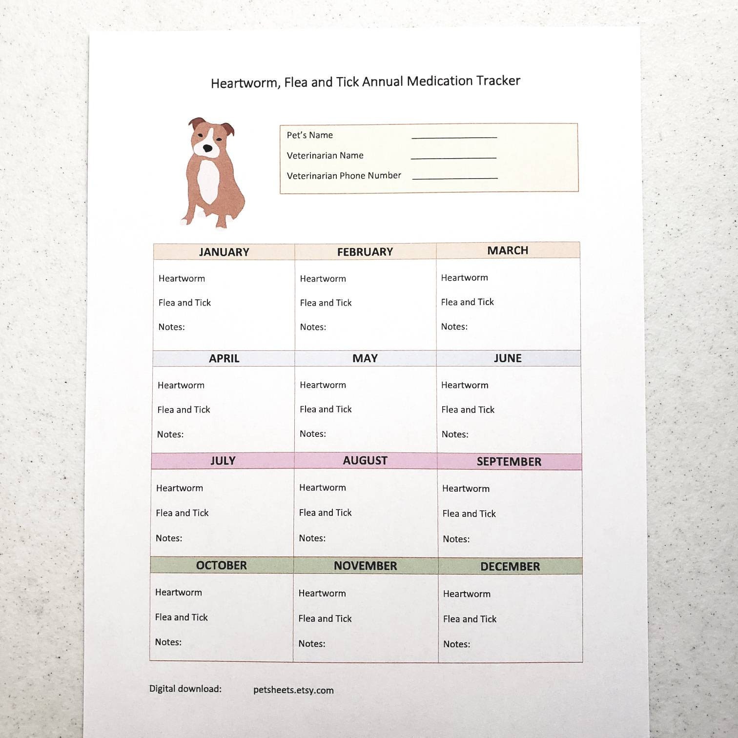 Printable Dog Flea and Tick Tracker, Pet Care Planner, Heartworm ...