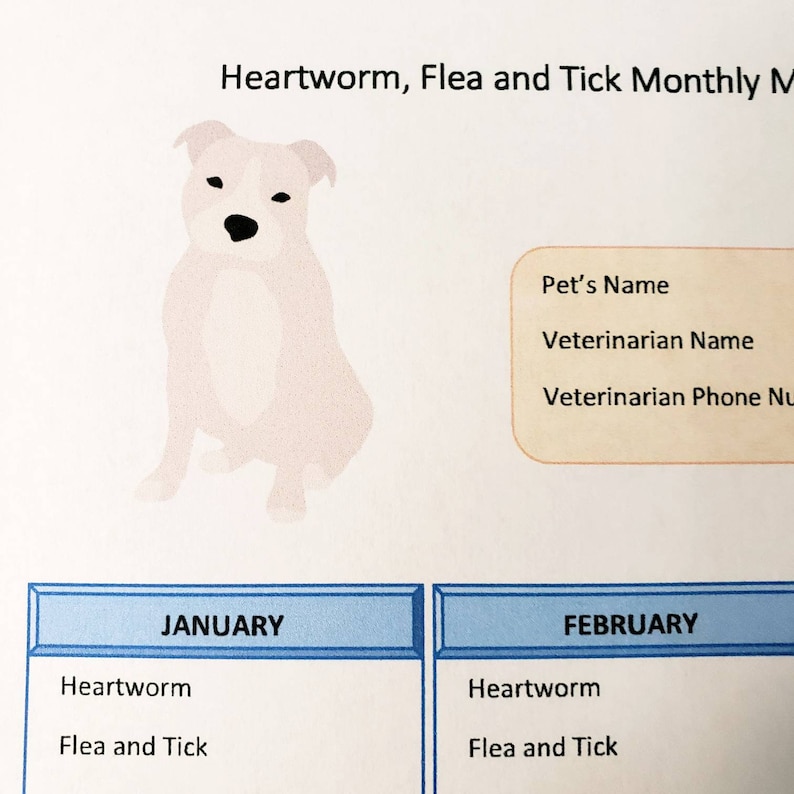 Pitbull Printable Dog Flea and Tick Tracker, Pet Care Planner ...