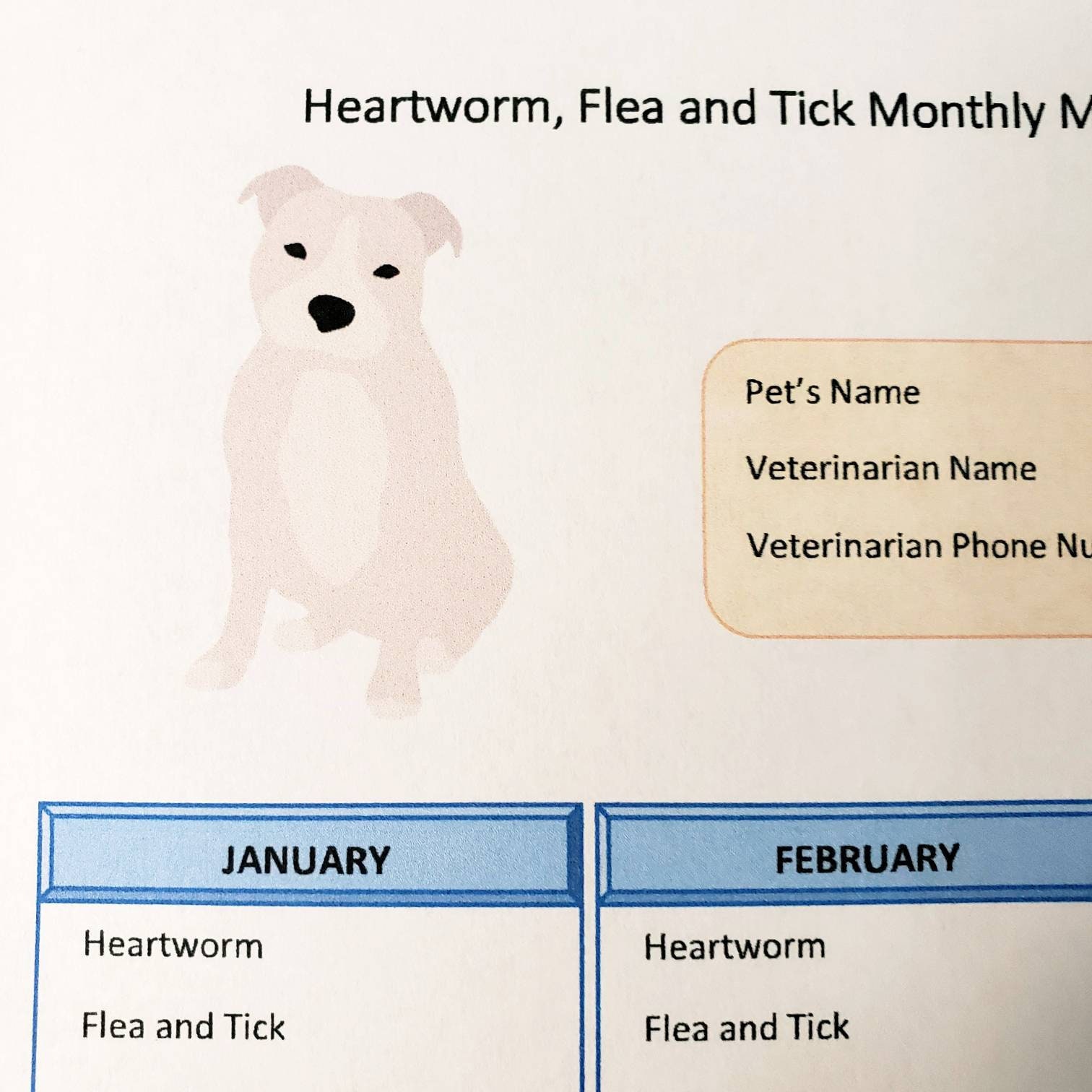 Pitbull Printable Dog Flea and Tick Tracker, Pet Care Planner ...