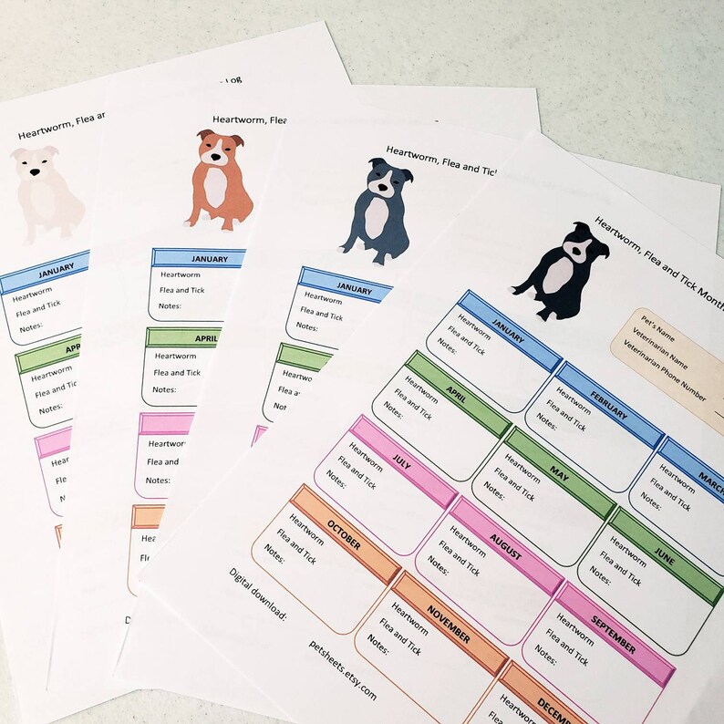 Pitbull Printable Dog Flea and Tick Tracker, Pet Care Planner ...