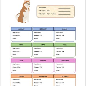 Printable Dog Flea and Tick Tracker, Husky Pet Care Planner, Heartworm ...
