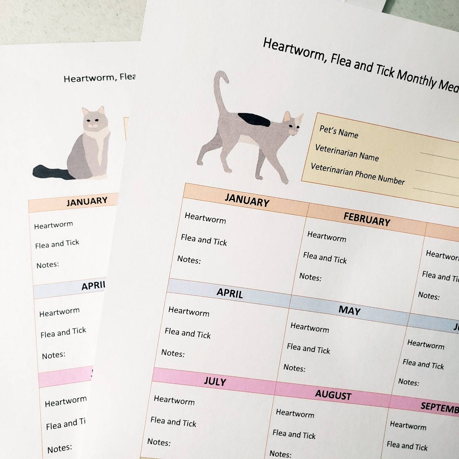 Printable Cat Flea and Tick Tracker, Pet Care Planner, Heartworm ...