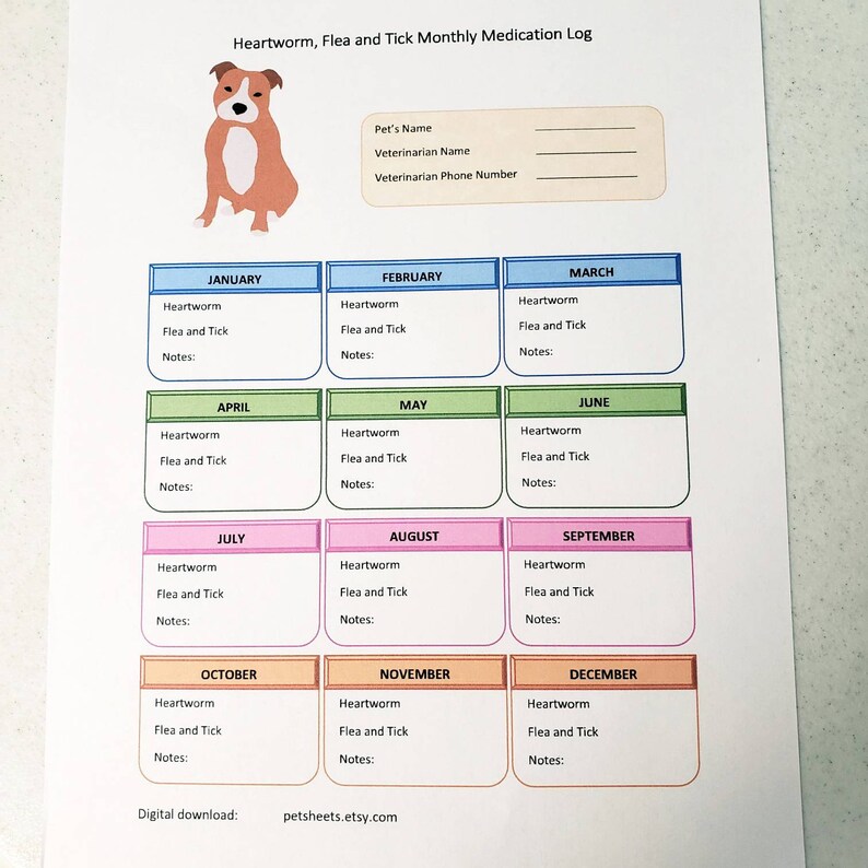Pitbull Printable Dog Flea and Tick Tracker, Pet Care Planner ...