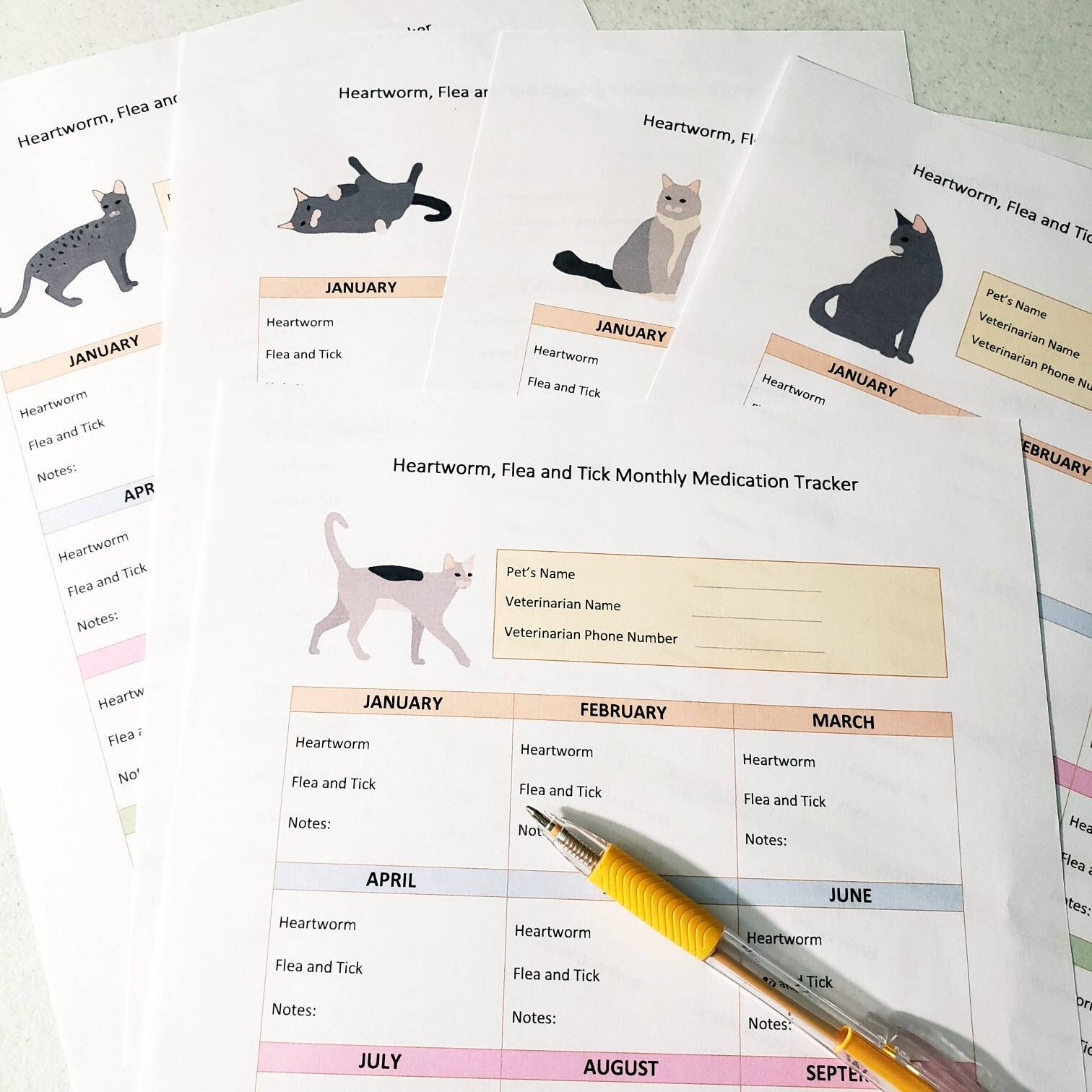 Printable Cat Flea and Tick Tracker, Pet Care Planner, Heartworm ...