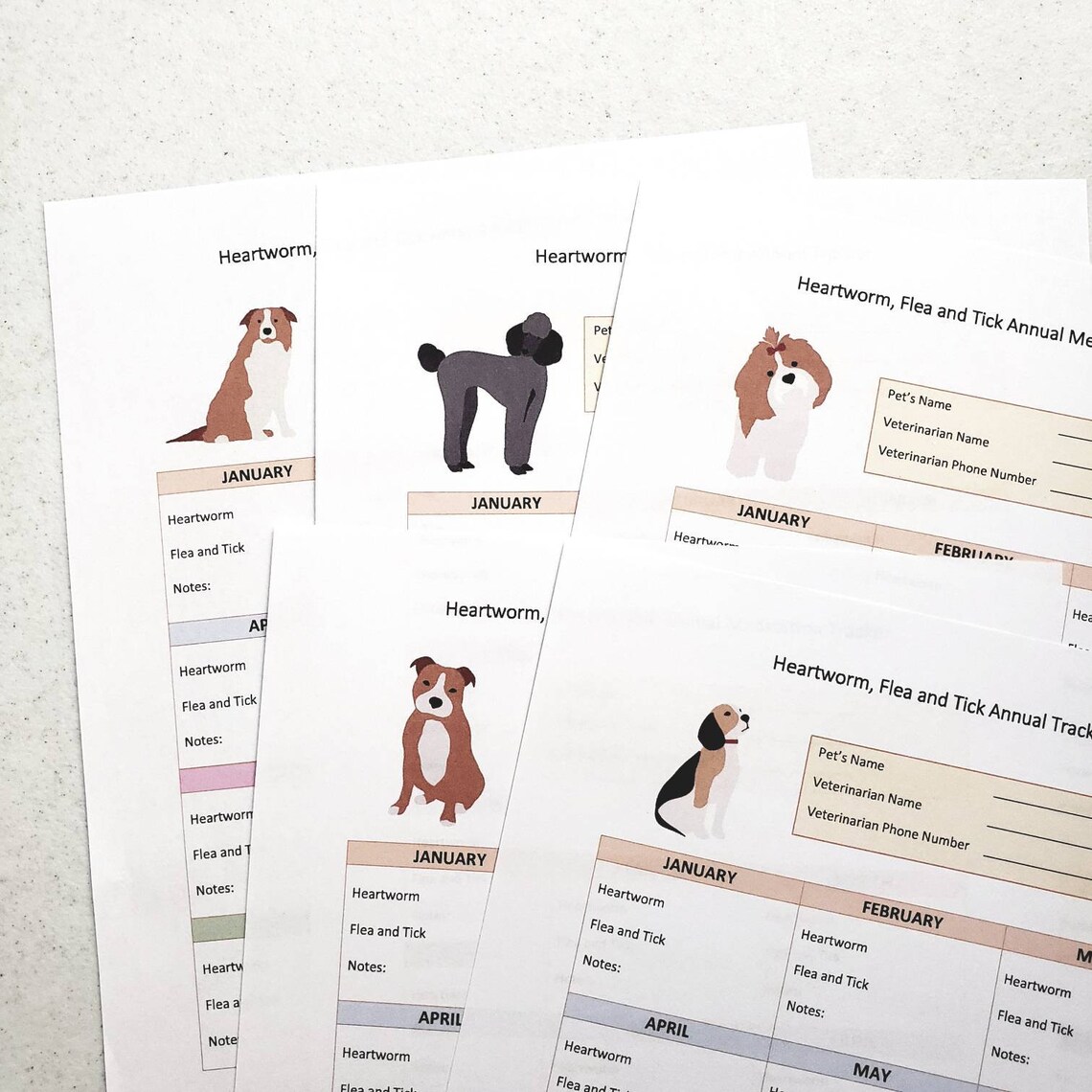 Printable Dog Flea and Tick Tracker, Pet Care Planner, Heartworm ...