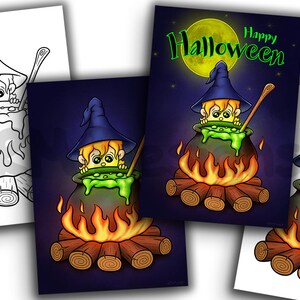 Printable Spooky Halloween Card Sticker Coloring Page - Etsy