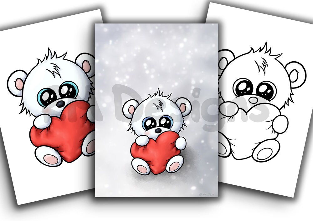 Printable Valentine Love Card, Sticker, Coloring Page Digital Drawing ...