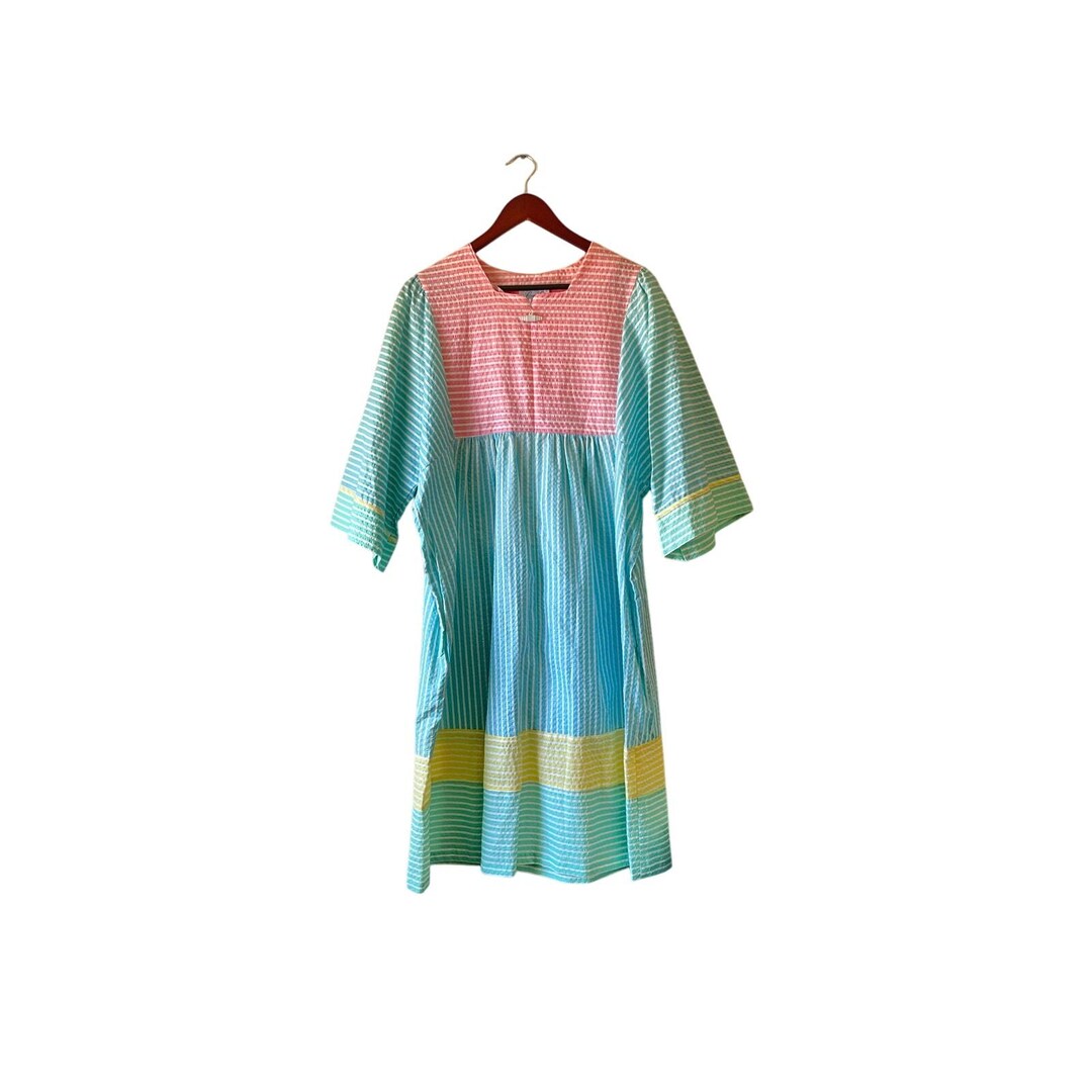 Vintage 70s Rainbow Pastel Colorful Mumu Front Zip Size Medium - Etsy