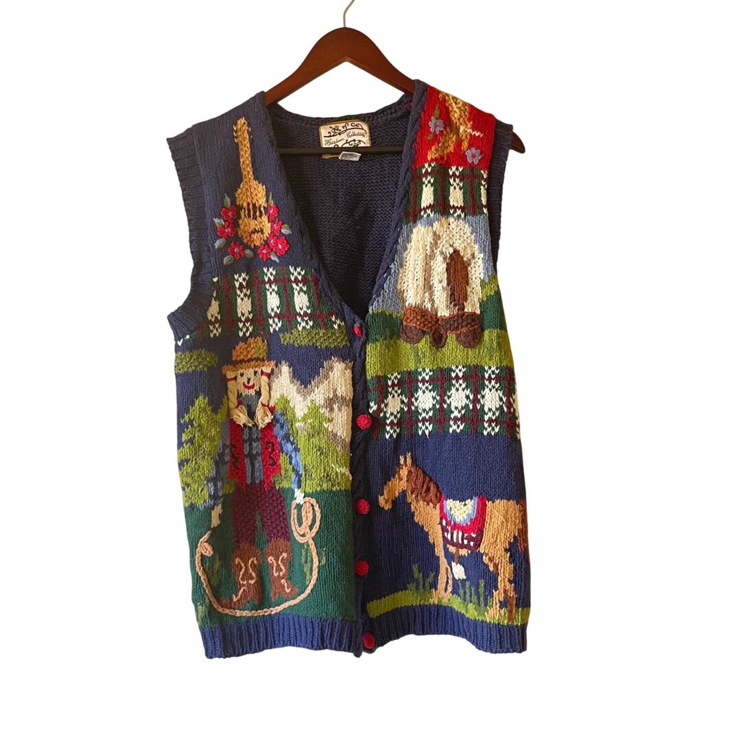 Vintage Heirloom Collectible Womens Novelty Country Western Scene Knit ...