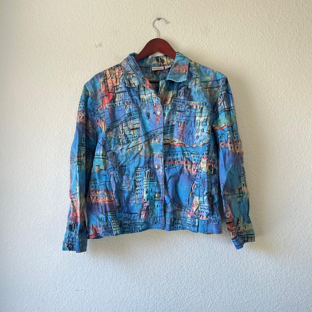 Chicos Landscape Print Linen Shirt Jacket Size Medium - Etsy