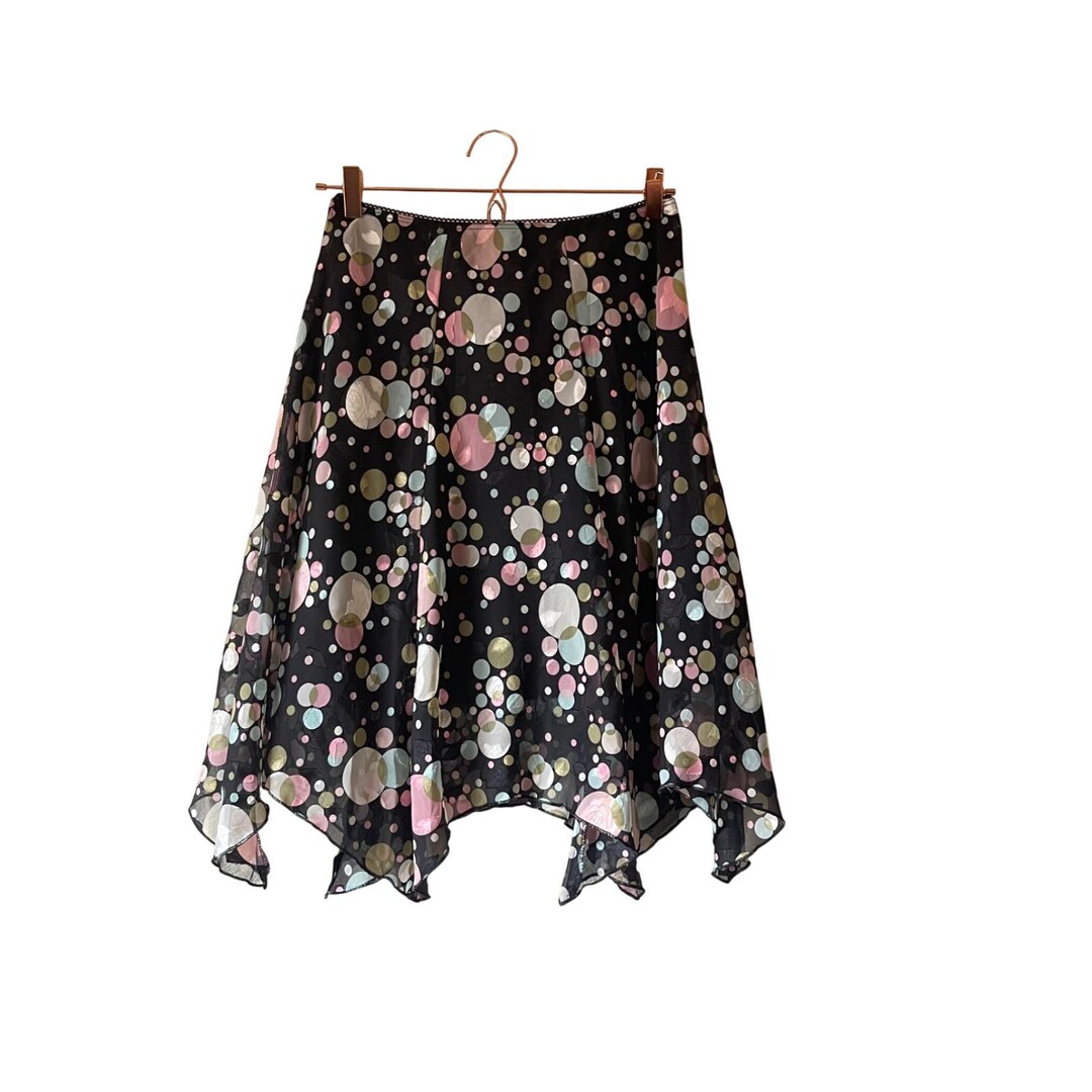 Vintage Y2k Textured Black Bubble Print Handkerchief Hem Midi Skirt ...