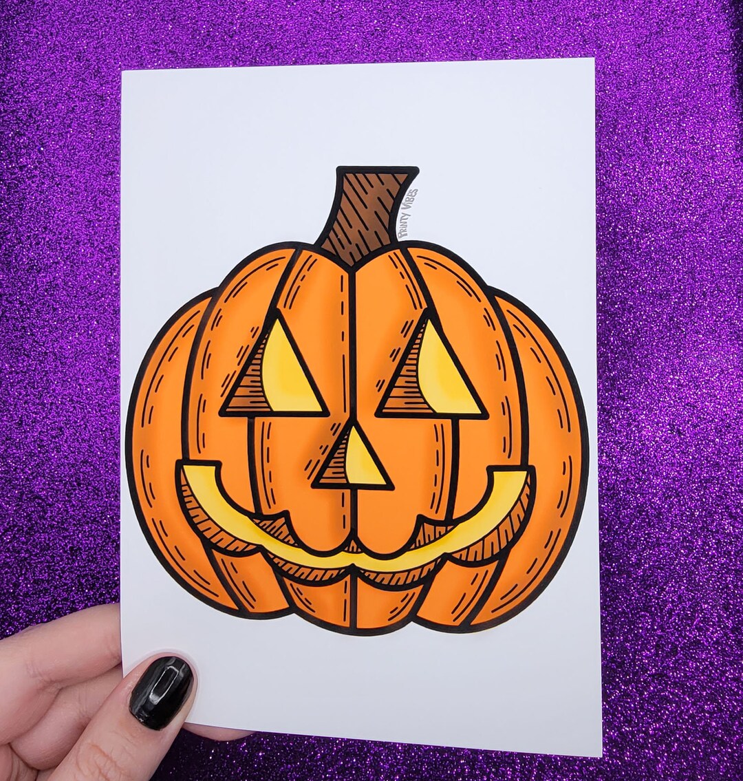Jack O Lantern Pumpkin Halloween Art Print 5x7 - Etsy