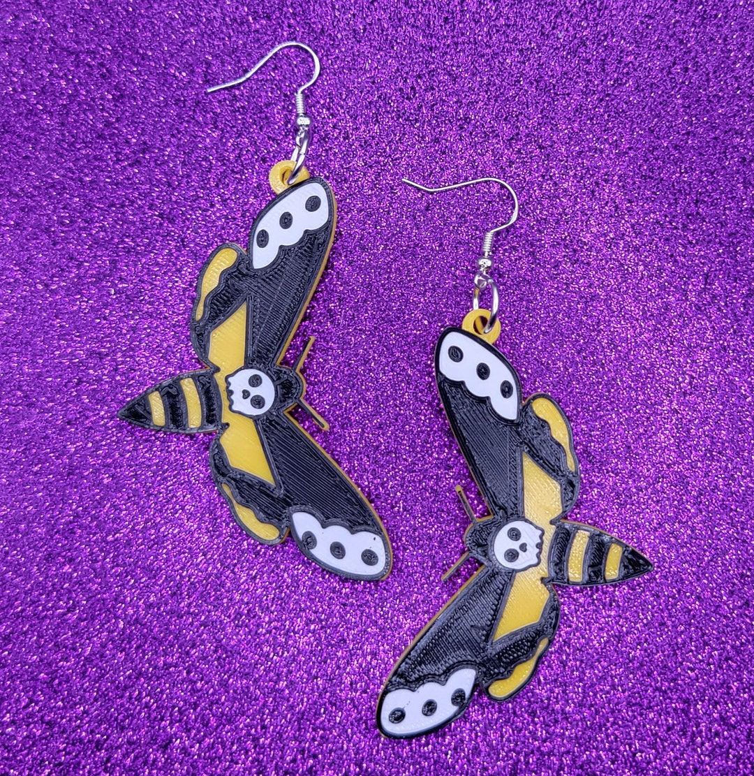 Death's Head Hawk Moth Statement Earrings 3D Printed, Weird Earrings ...