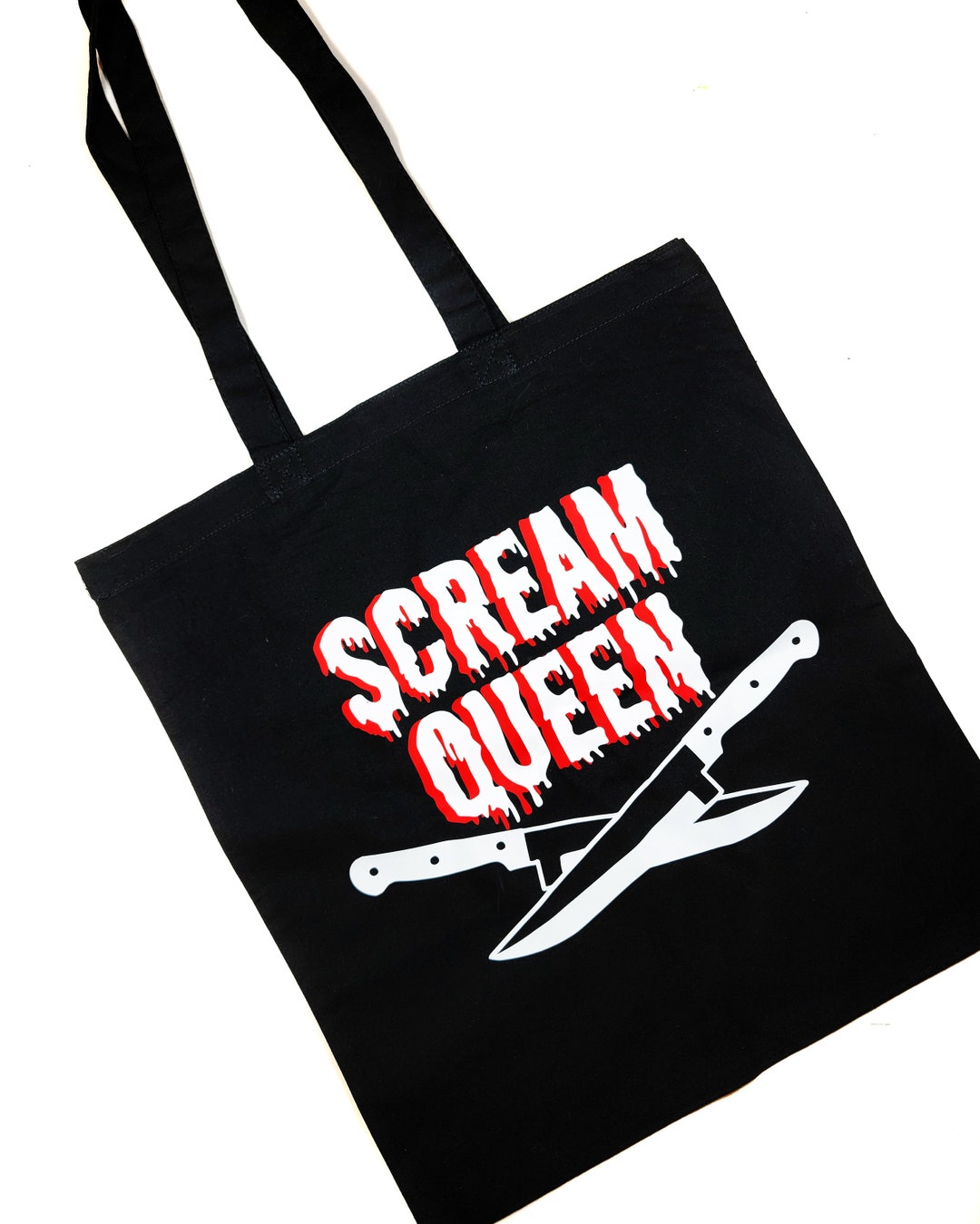 Scream Queen Tote Bag Black Cotton Reusable Shopping Bag 15"x16" Horror ...