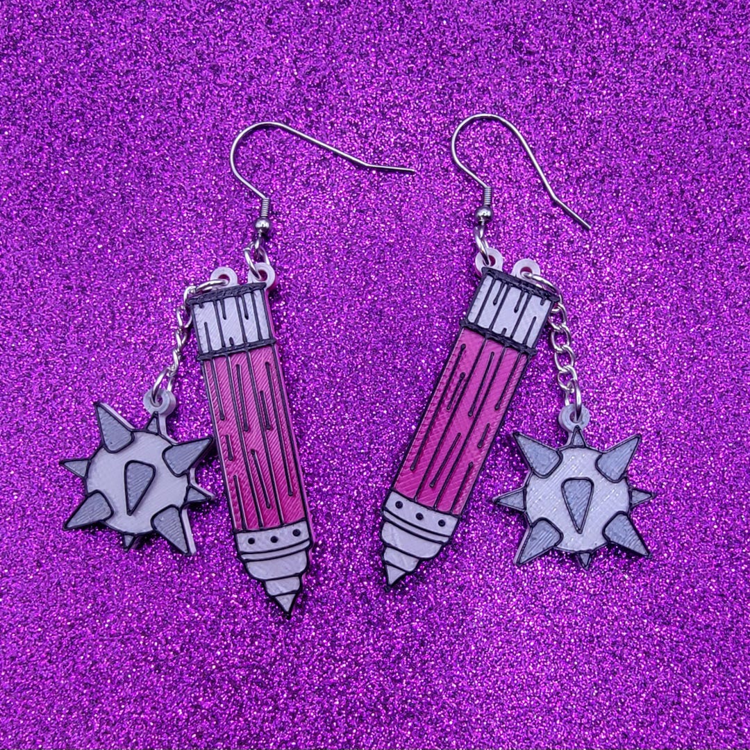 Pink Medieval Flail Statement Earrings 3D Printed, Weird Earrings ...