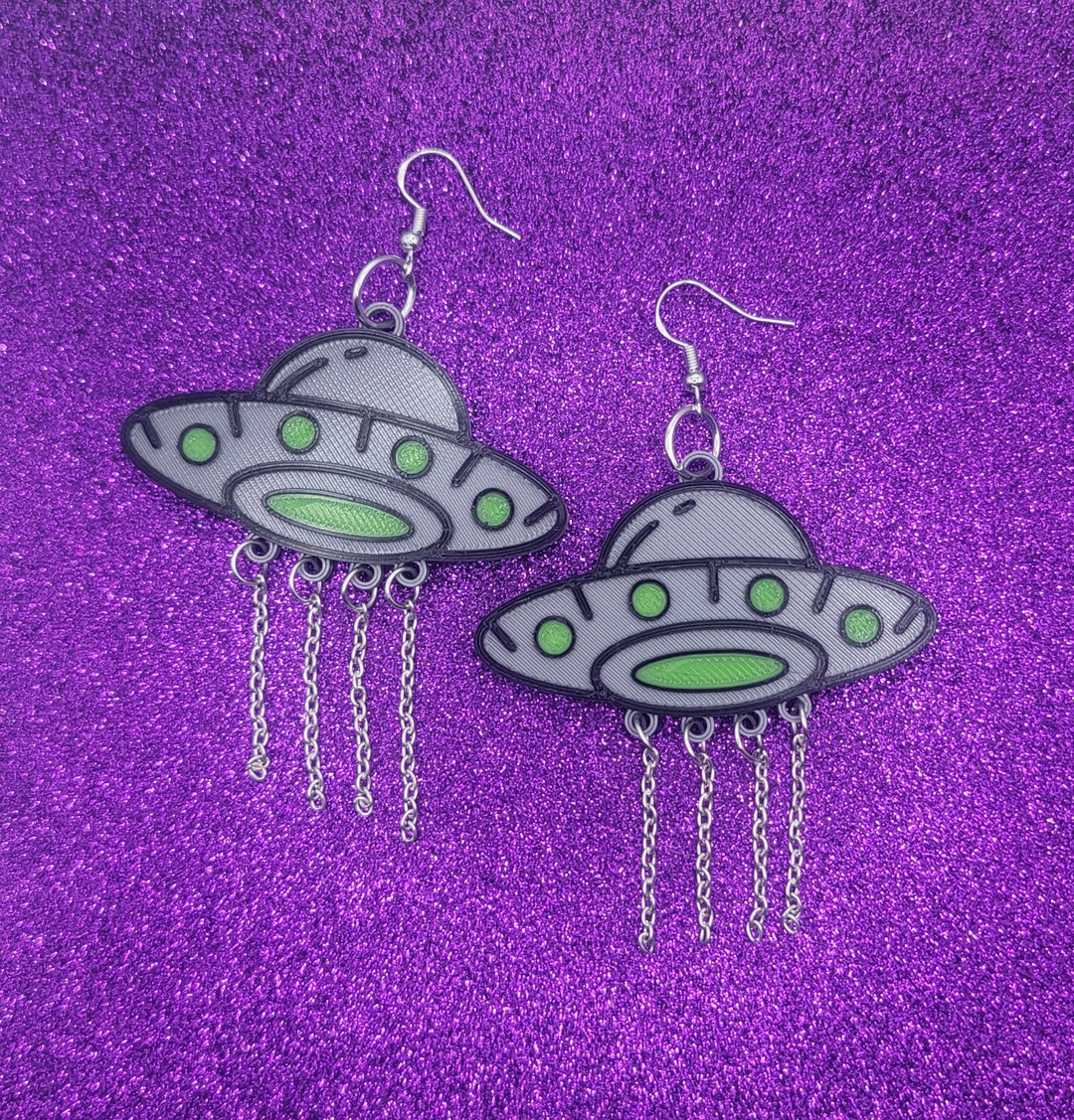 UFO Alien Spaceship Statement Earrings 3D Printed, Weird Earrings ...