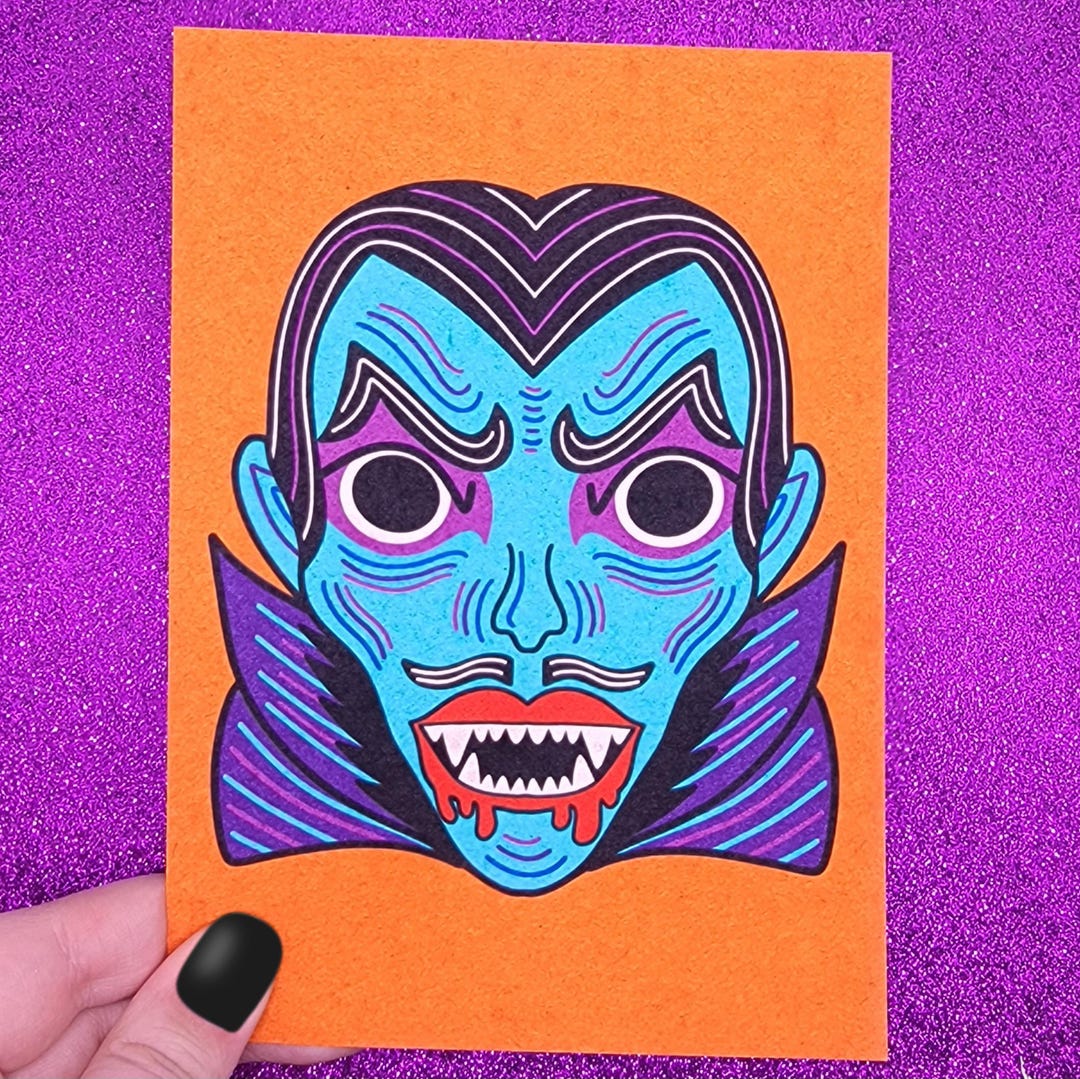Retro Vampire Monster Mask Art Print 5"x7" - Etsy