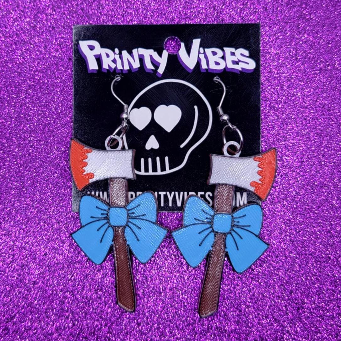 Pearl Bow Axe Statement Earrings 3D Printed, Weird Earrings, Unique ...