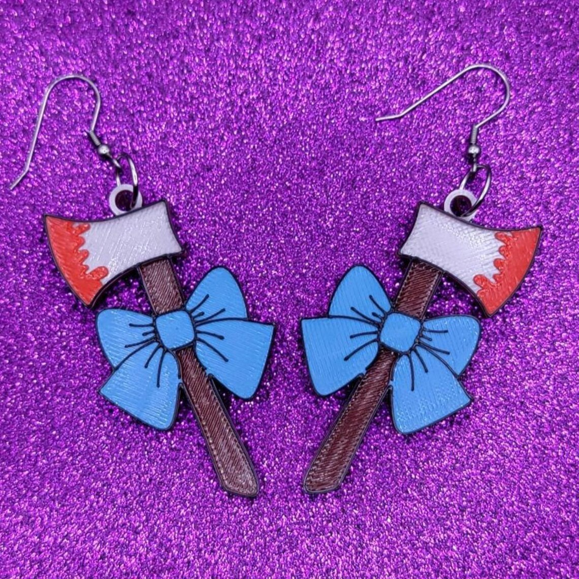 Pearl Bow Axe Statement Earrings 3D Printed, Weird Earrings, Unique ...