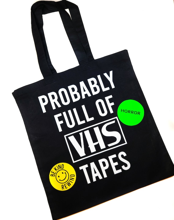 Full of VHS Tapes Tote Bag Black Cotton Reusable Shopping Bag - Etsy