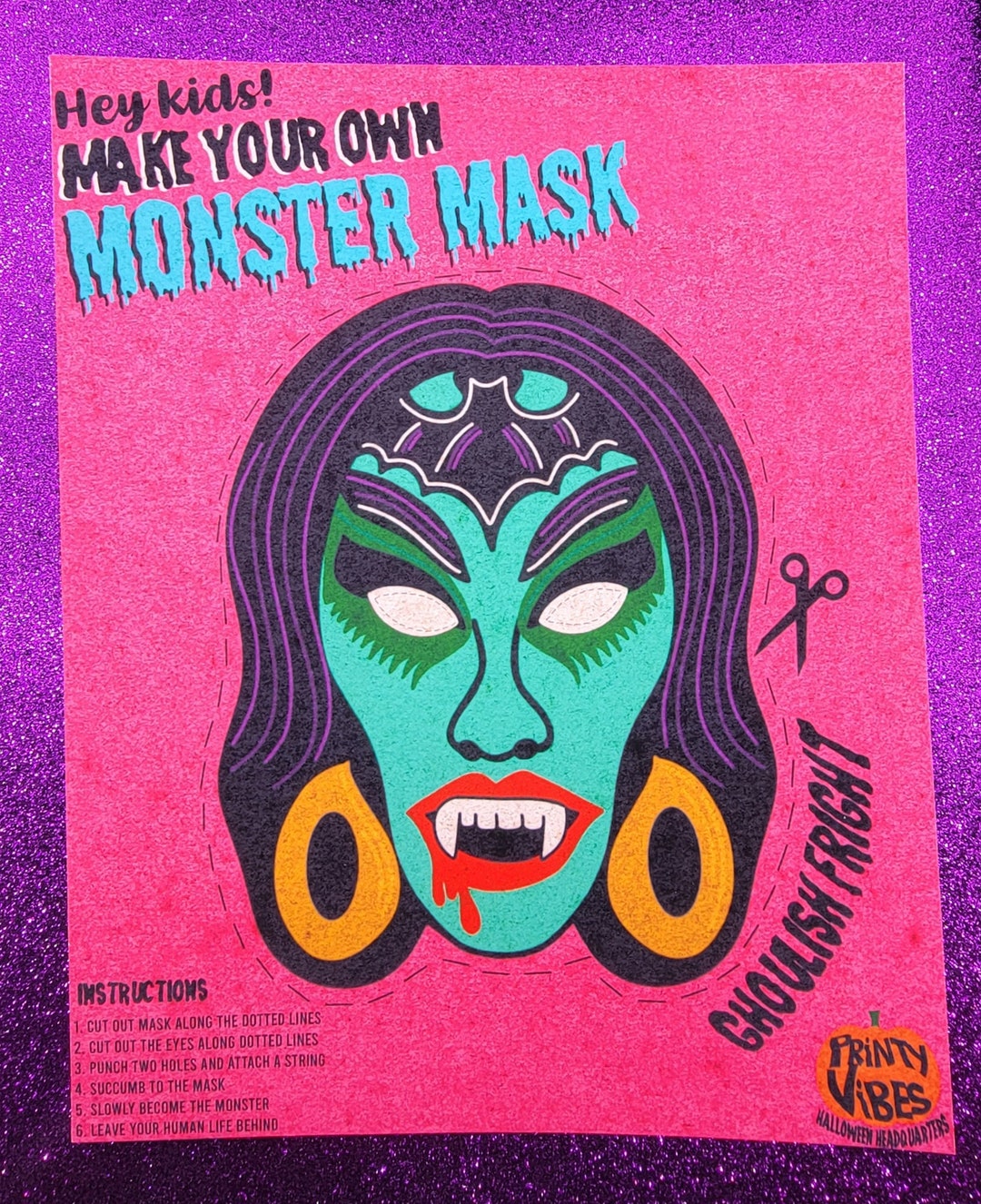 Retro Monster Mask Vampire Lady Art Print 8x10, Vintage Halloween ...