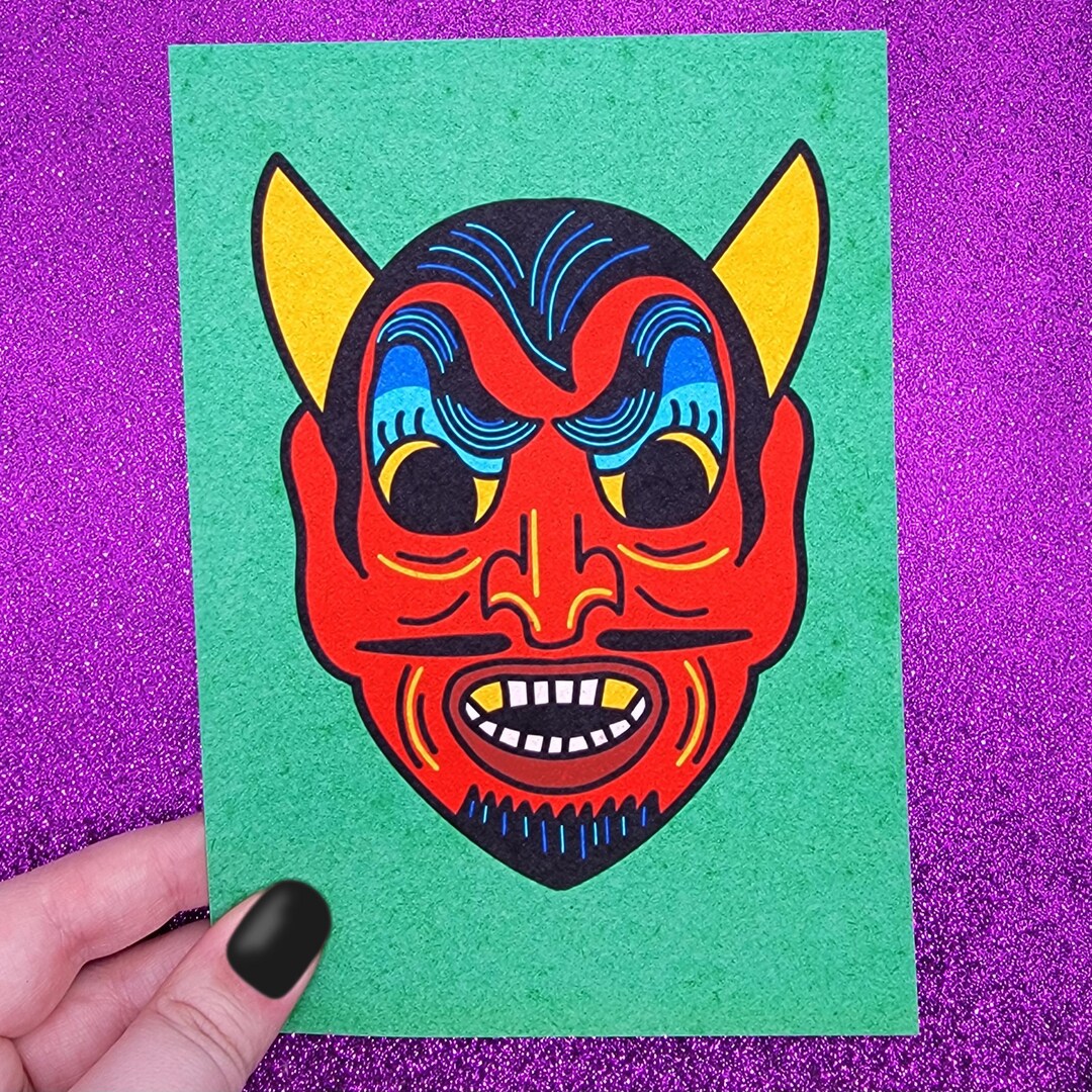 Retro Devil Monster Mask Art Print 5"x7" - Etsy