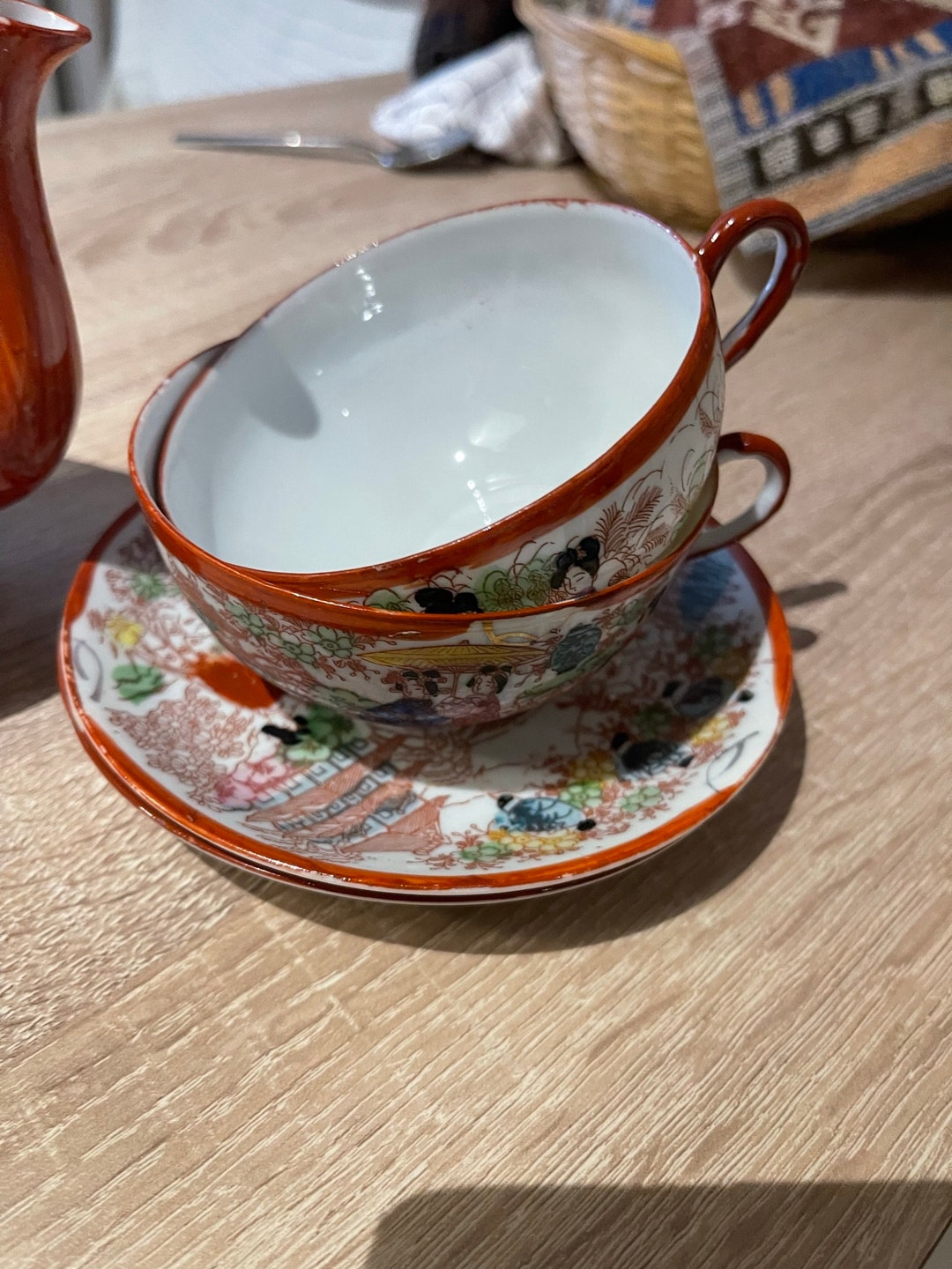 Antique Japanese Kutani Tea Set Full Size Eggshell Porcelain Tea Set ...