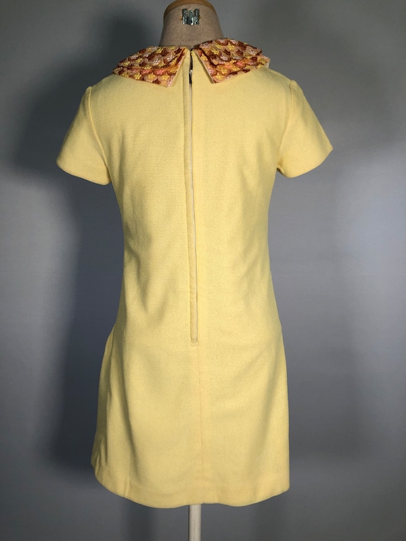 1960s Yellow Mini Dress with Embroidered Accents - Gem