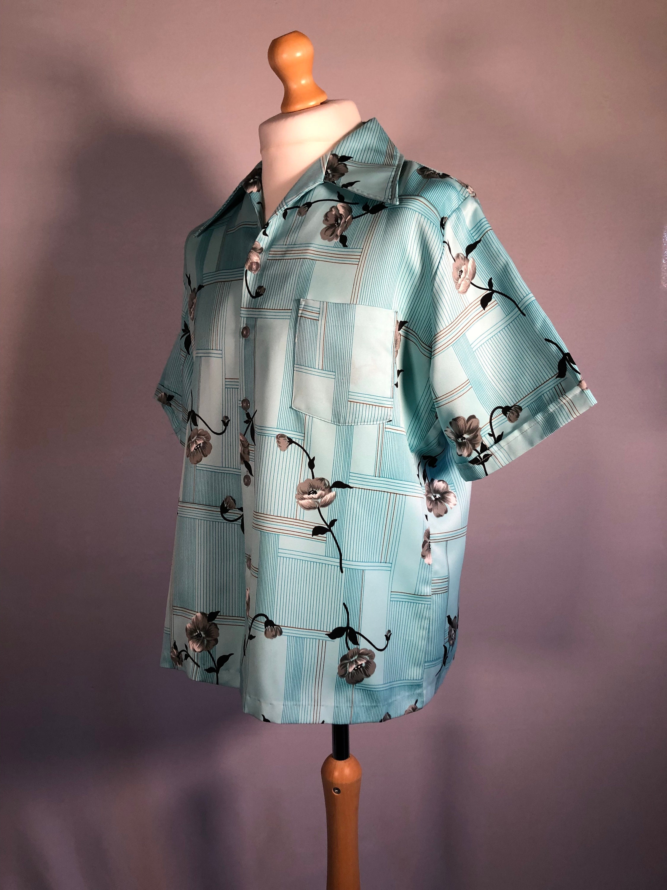 1970s Art Deco Poppy Print Shirt, Size Large - Etsy