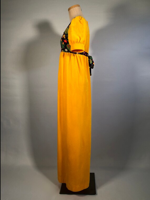 1970s Golden Rod and Navy Floral Velour Maxi by Byer - Gem