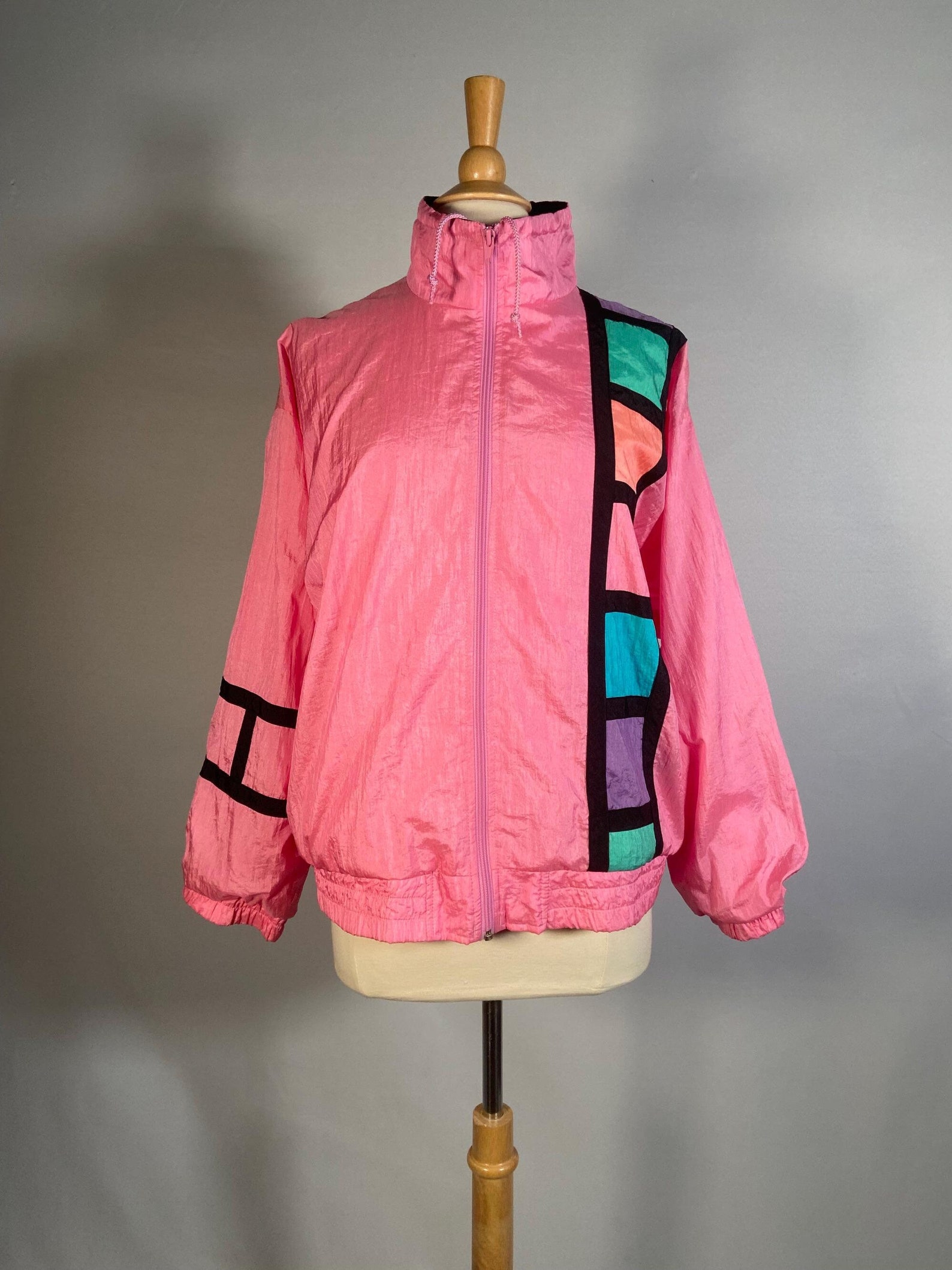 1980s Pink Nylon Jacket With Modernist Appliqué by Towne - London Fog ...