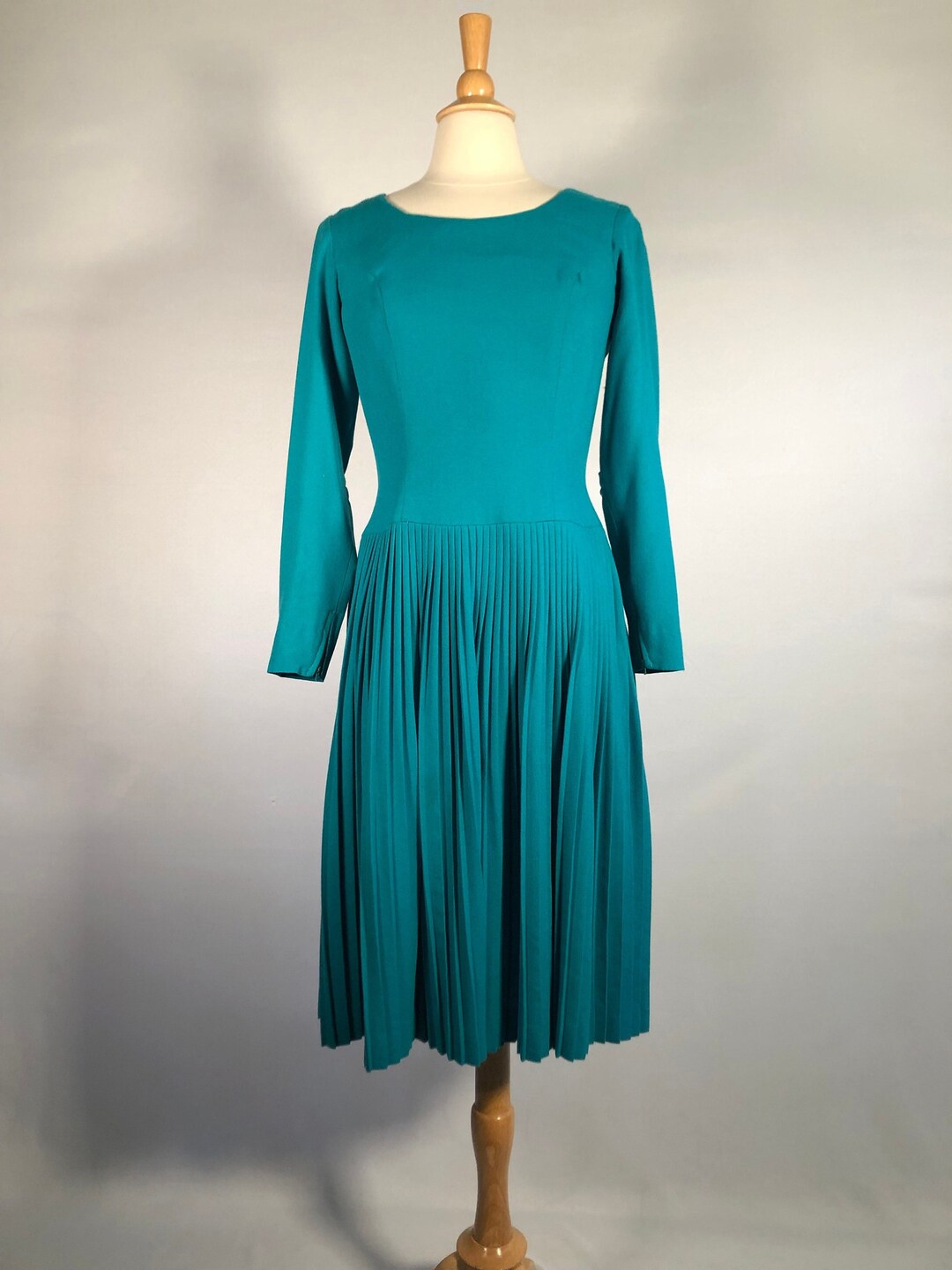 Mid 1960s Alex Coleman's Turquoise Pleated Wool Dress - Etsy