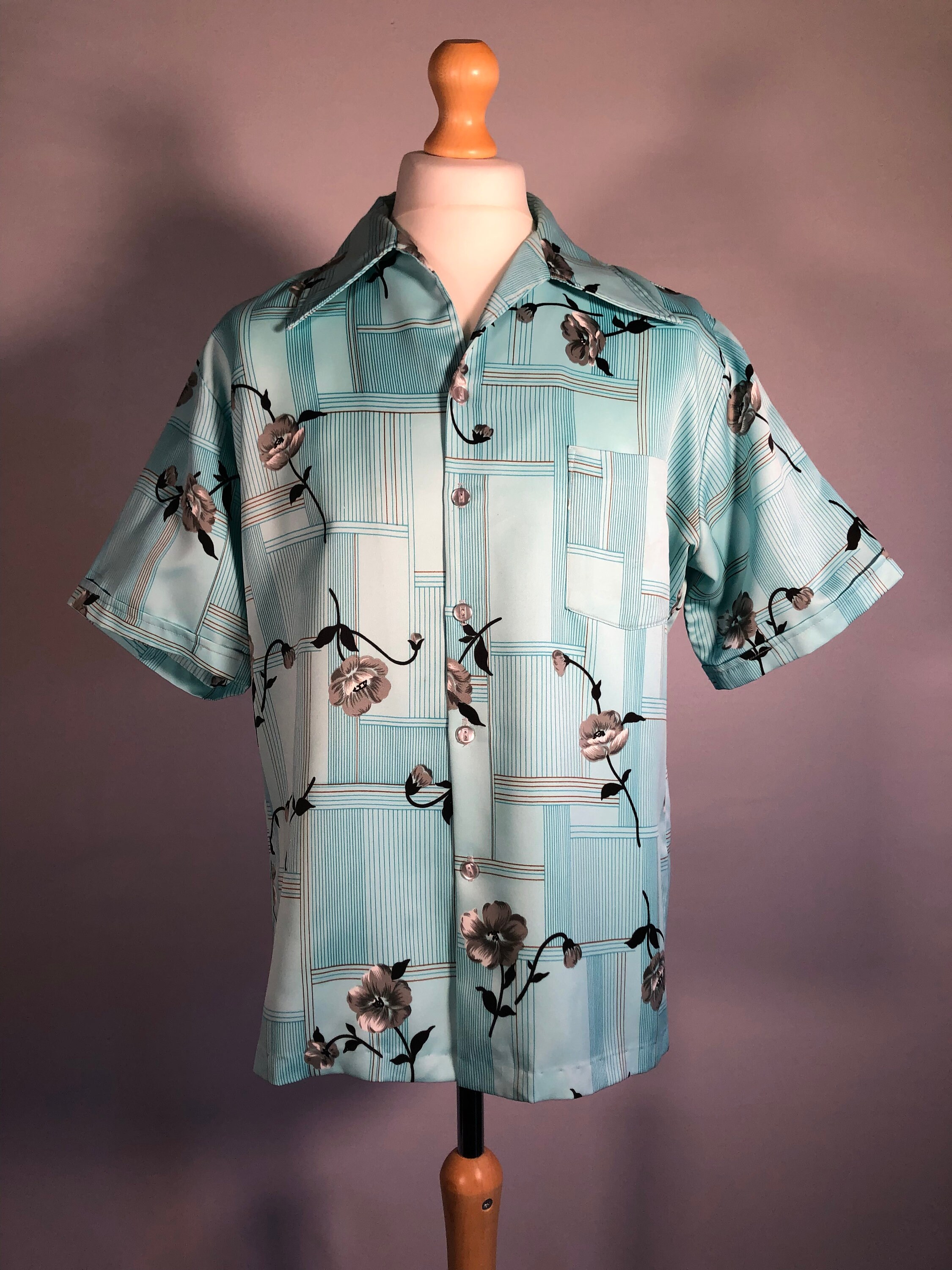 1970s Art Deco Poppy Print Shirt, Size Large - Etsy