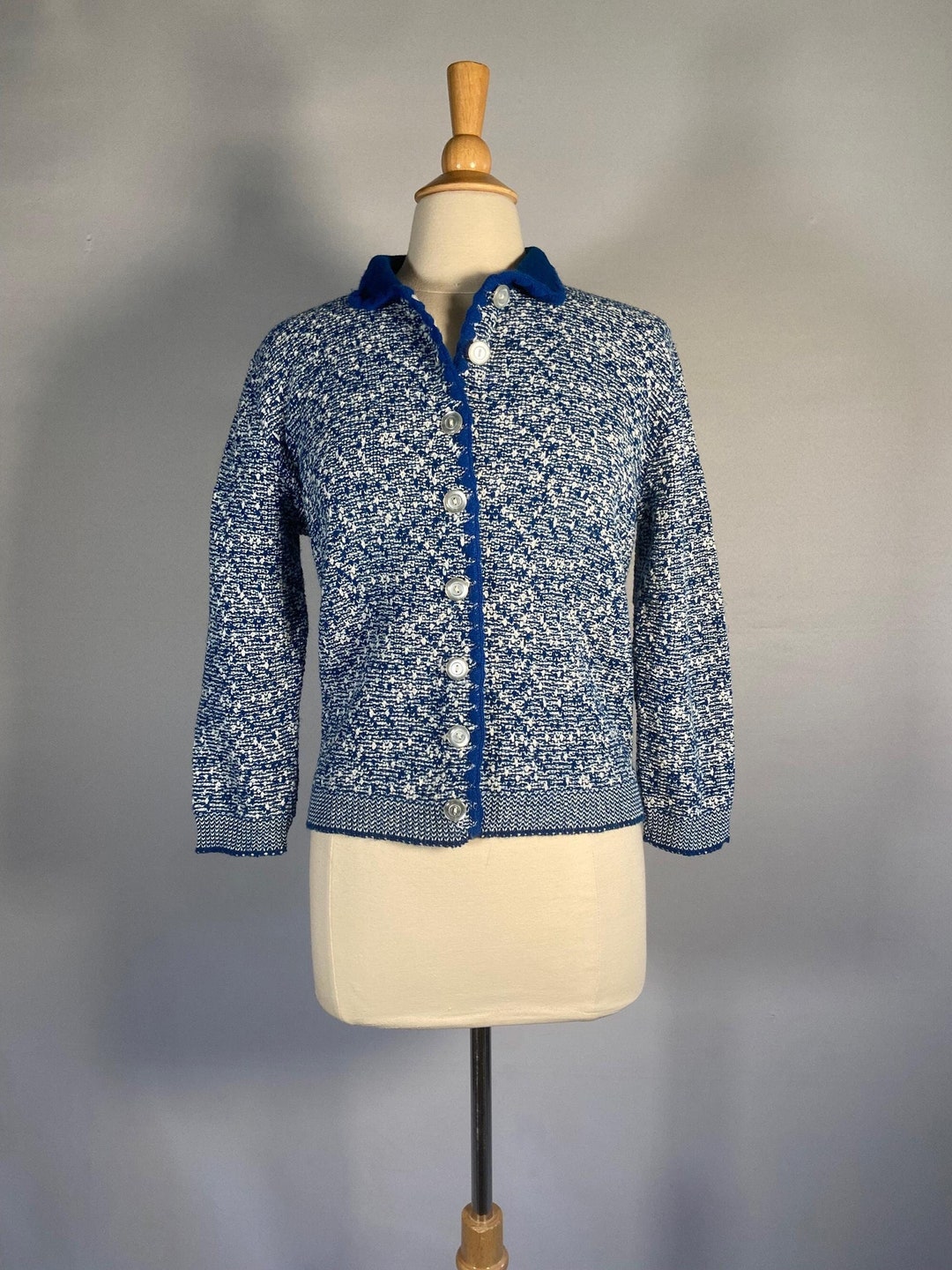 1960s Blue & White Orlon Cardigan - Etsy