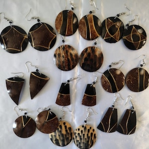 Natural Coconut Shell Dangle Earrings - Eco-friendly Jewelry, Unique Coconut Shell Statement ...