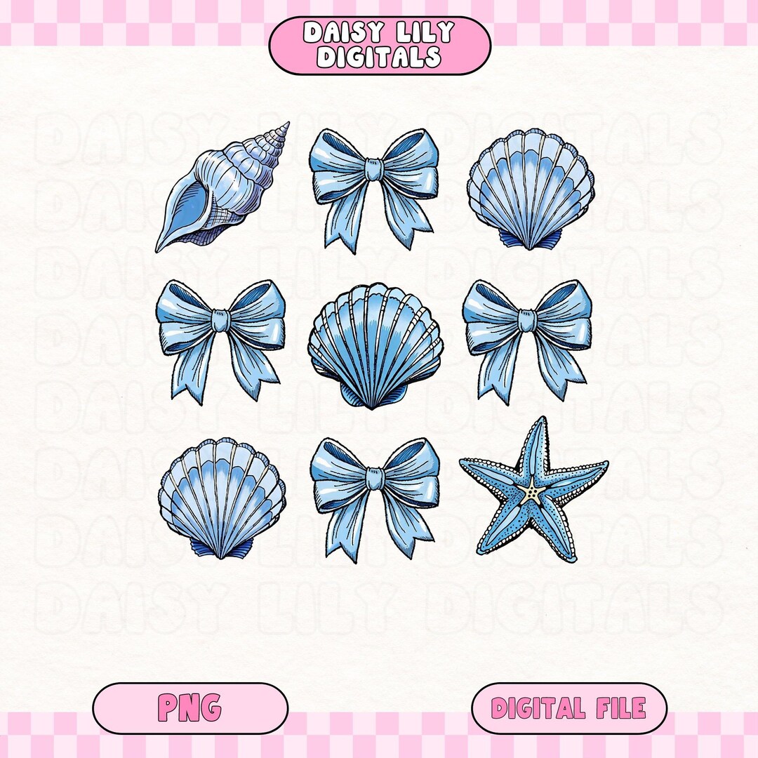 Coquette Png, Seashell Png, Ocean Png, Beach Blue Bow Png, Shell Shirt ...