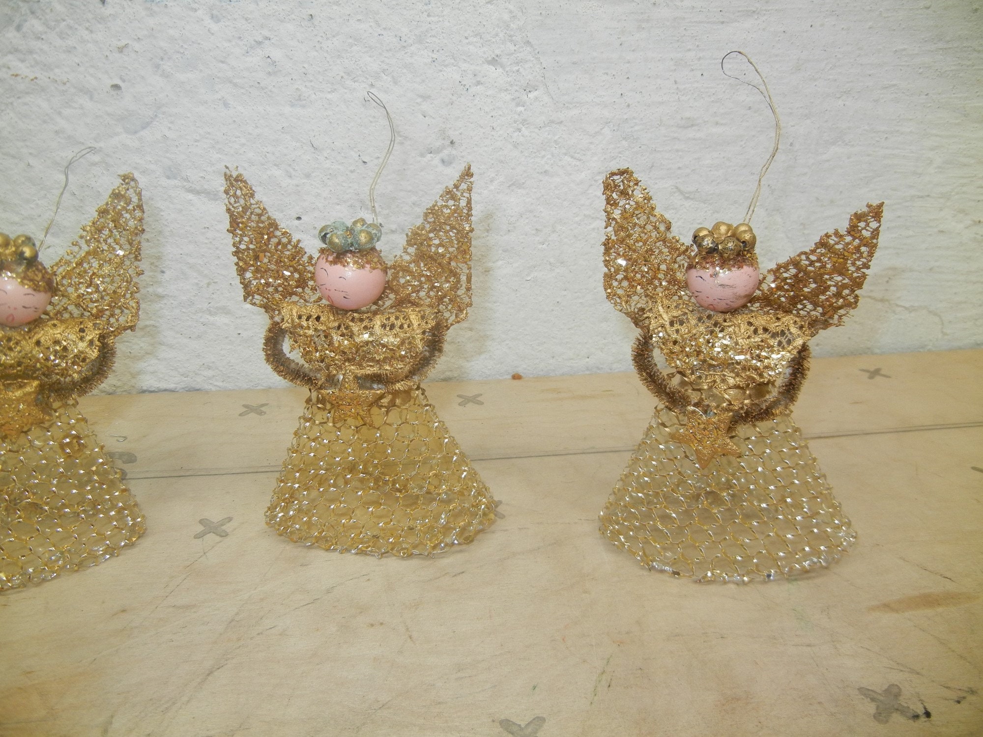 Vintage 1650's - 60's Gold Mesh ANGEL Christmas Ornaments / Small Tree Toppers - Hand Made - Etsy