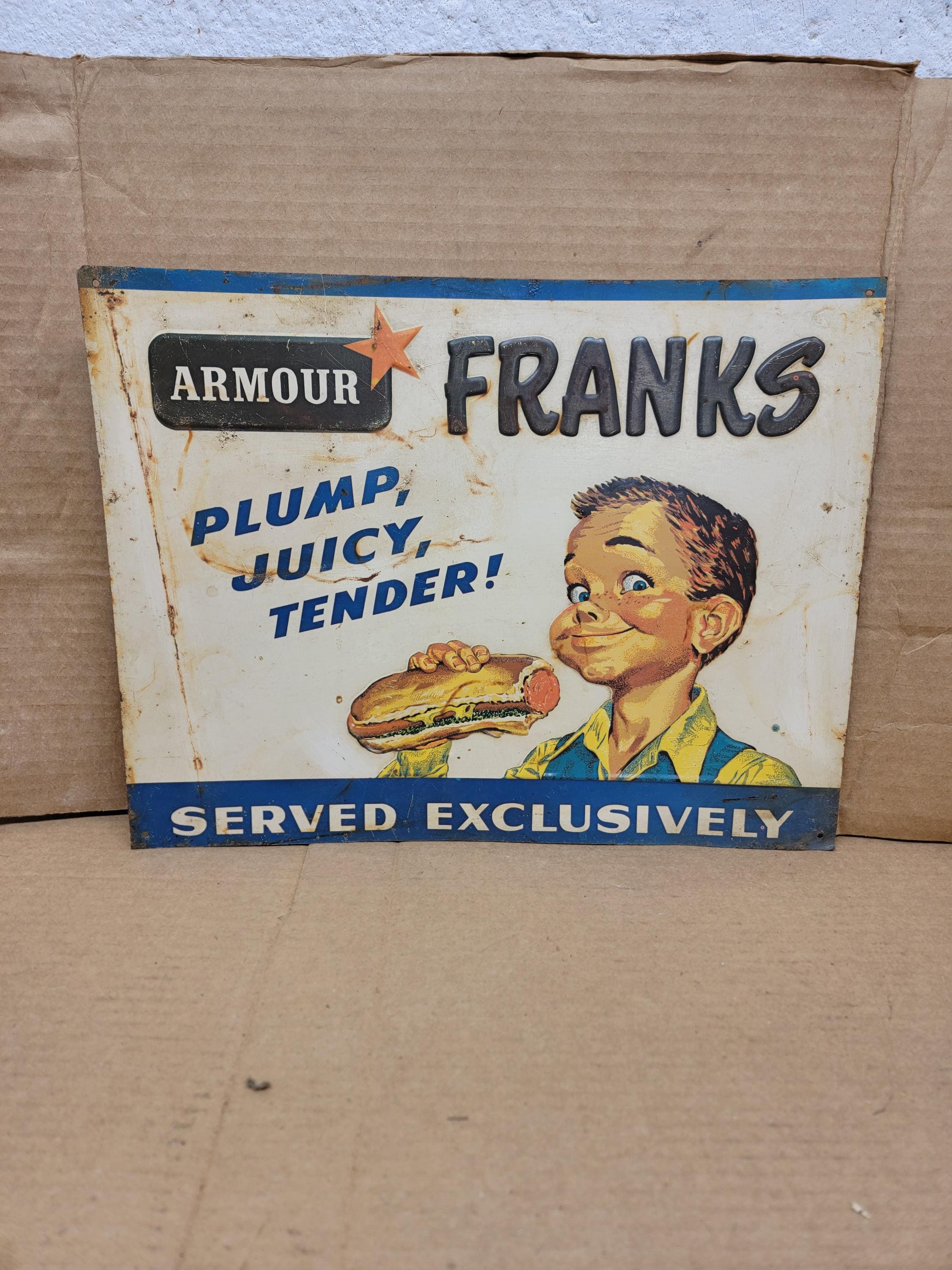 Vintage Original Tim Metal Advertising Door Sign for Armour Franks ...