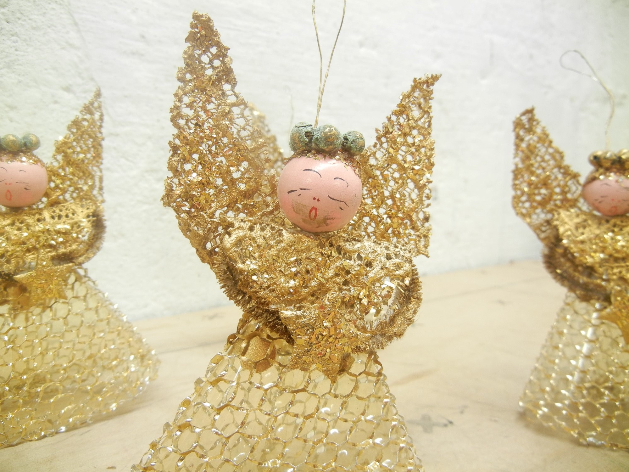 Vintage 1650's - 60's Gold Mesh ANGEL Christmas Ornaments / Small Tree ...