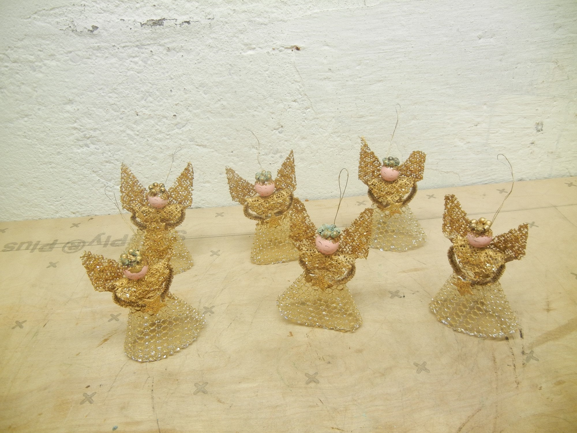 Vintage 1650's 60's Gold Mesh ANGEL Christmas Ornaments / Small Tree ...