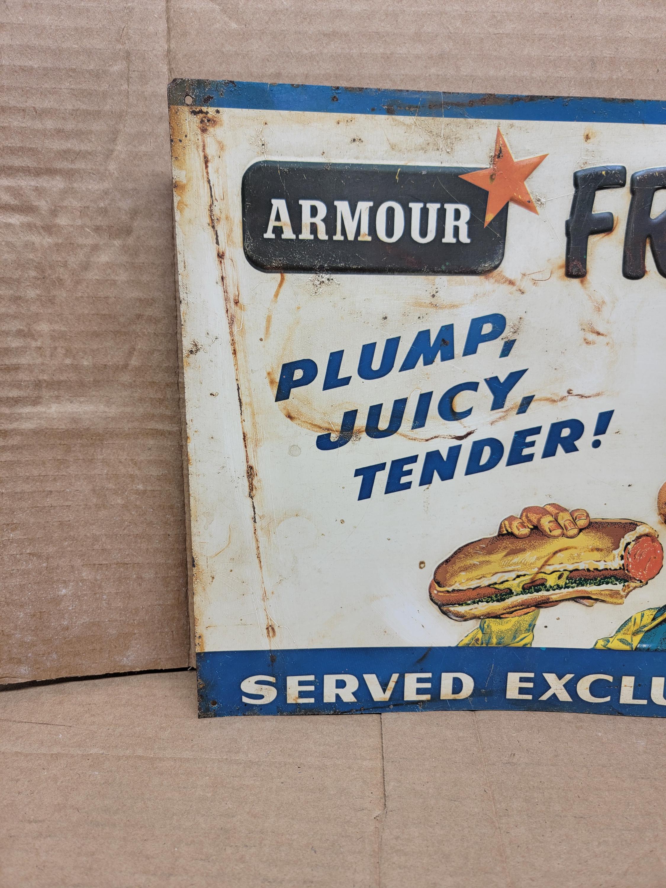 Vintage Original Tim Metal Advertising Door Sign for Armour Franks ...