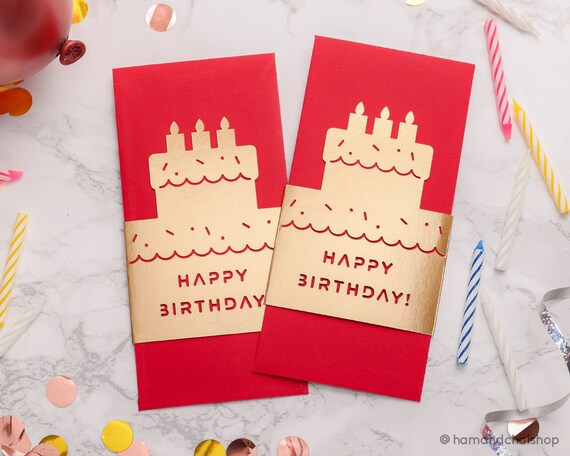 Happy Birthday Cake Celebration Red Envelope Birthday Money - Etsy