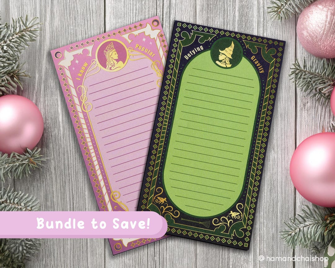 Wicked Elphaba Glinda Notepad Bundle Set | to Do Check List Notepad | Cute Desk Accessories - Etsy